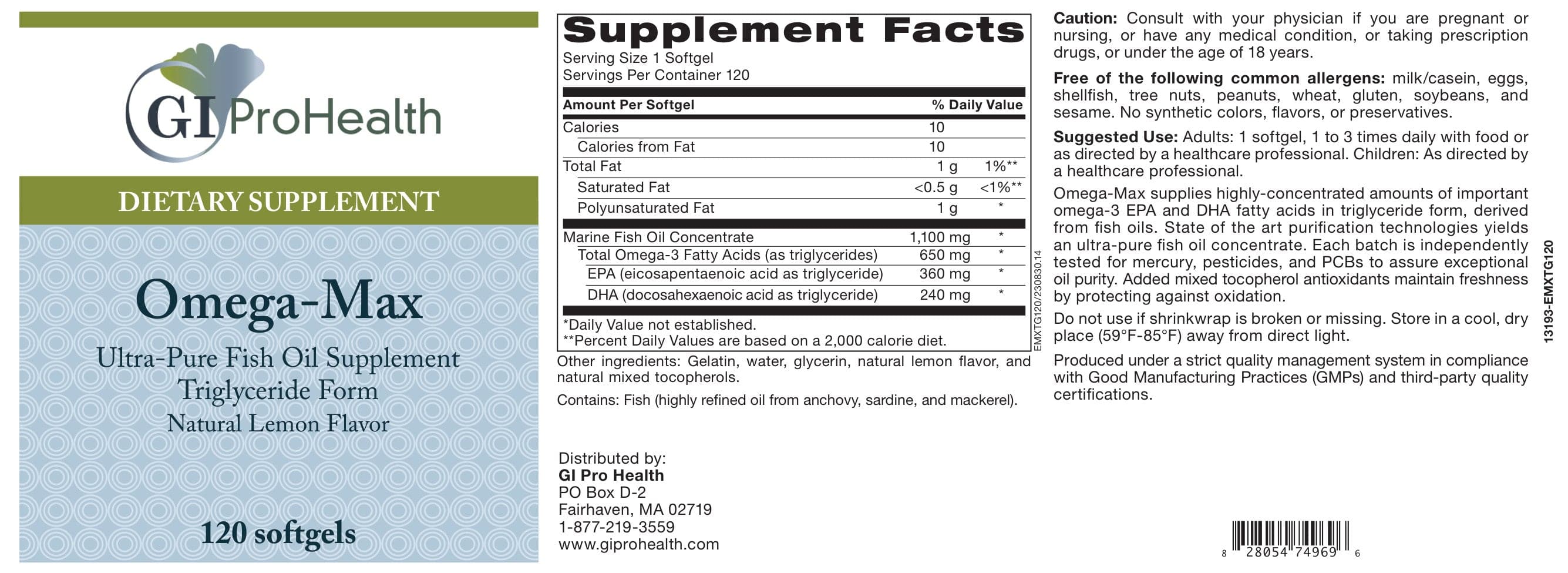 Omega Max, Omega 3 Soft Gels - GI ProHealth