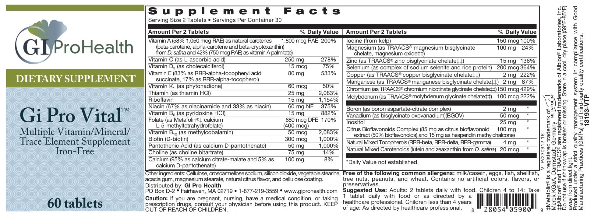 Gi ProVital, Iron Free Multi Vitamin Supplement - GI ProHealth